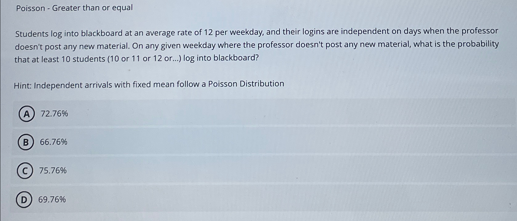 Solved Poisson - ﻿Greater than or equalStudents log into | Chegg.com