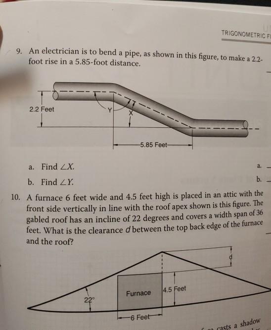 Solved TRIGONOMETRIC F 9. An electrician is to bend a pipe, | Chegg.com