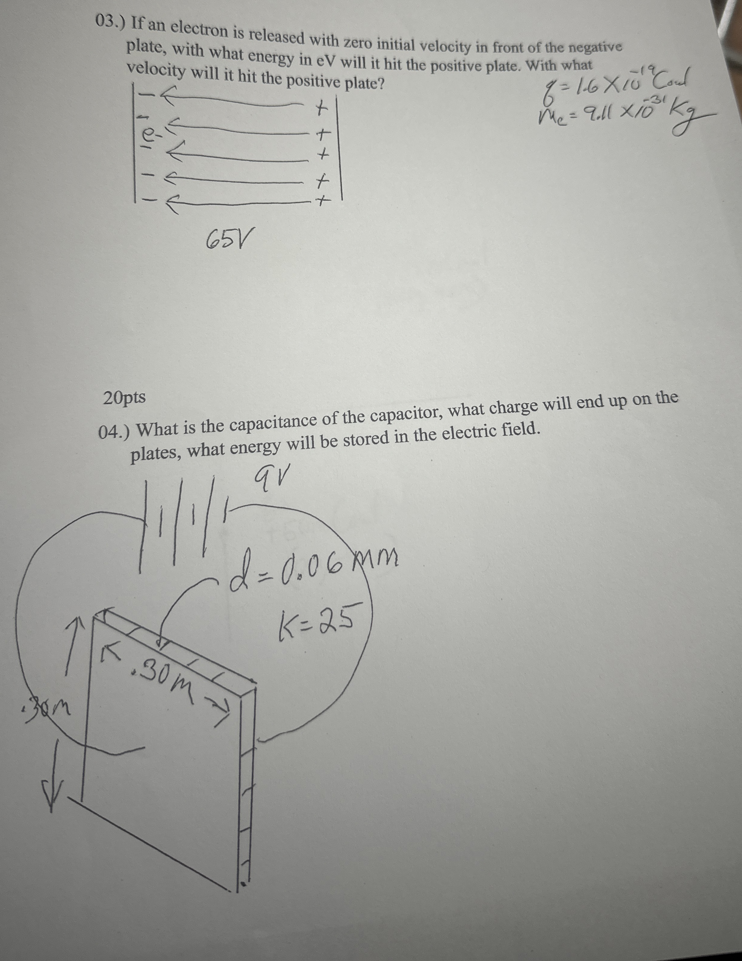 Solved 03.) ﻿If an electron is released with zero initial | Chegg.com