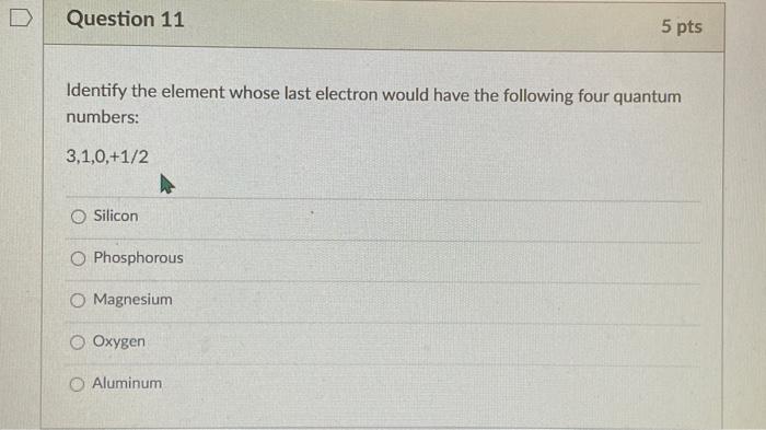 Solved Identify the element whose last electron would have | Chegg.com