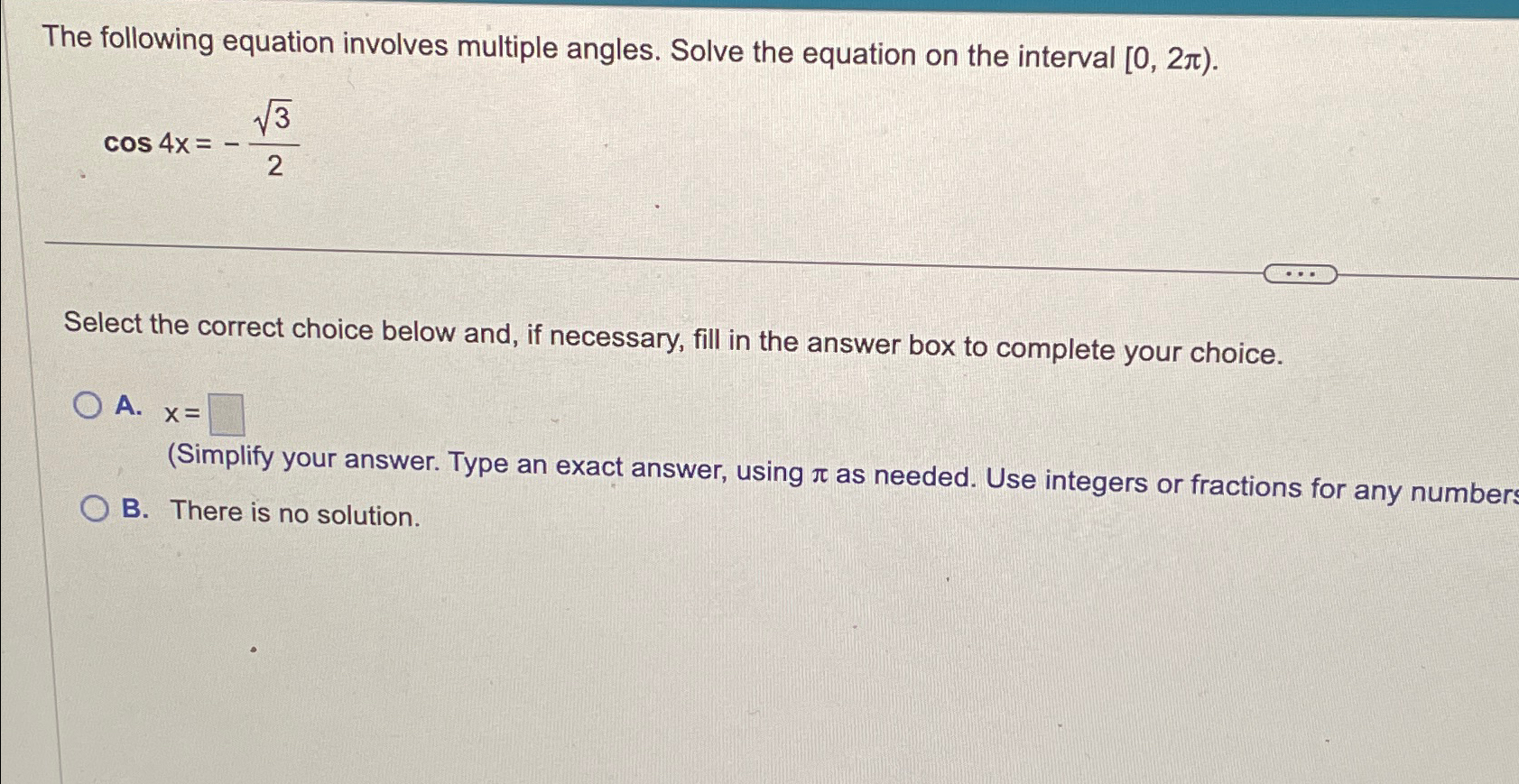 Solved The following equation involves multiple angles. | Chegg.com