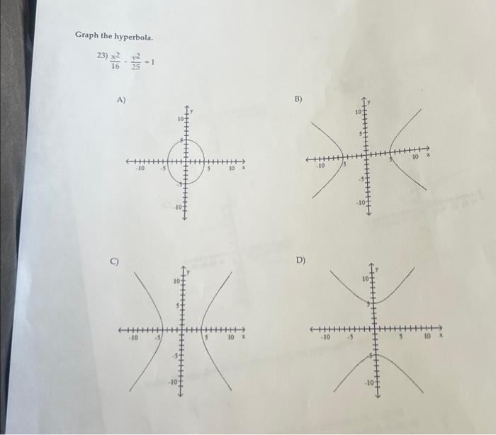 Solved Graph the hyperbola. 23) 16x2−25y2=1 | Chegg.com