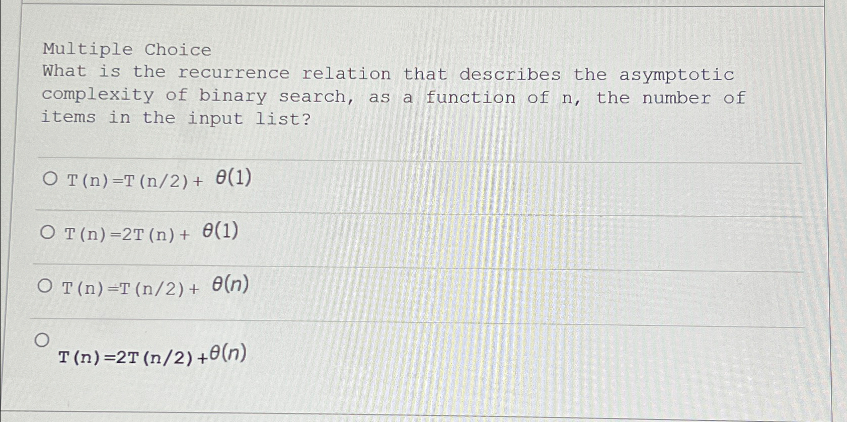 Solved Multiple ChoiceWhat is the recurrence relation that | Chegg.com