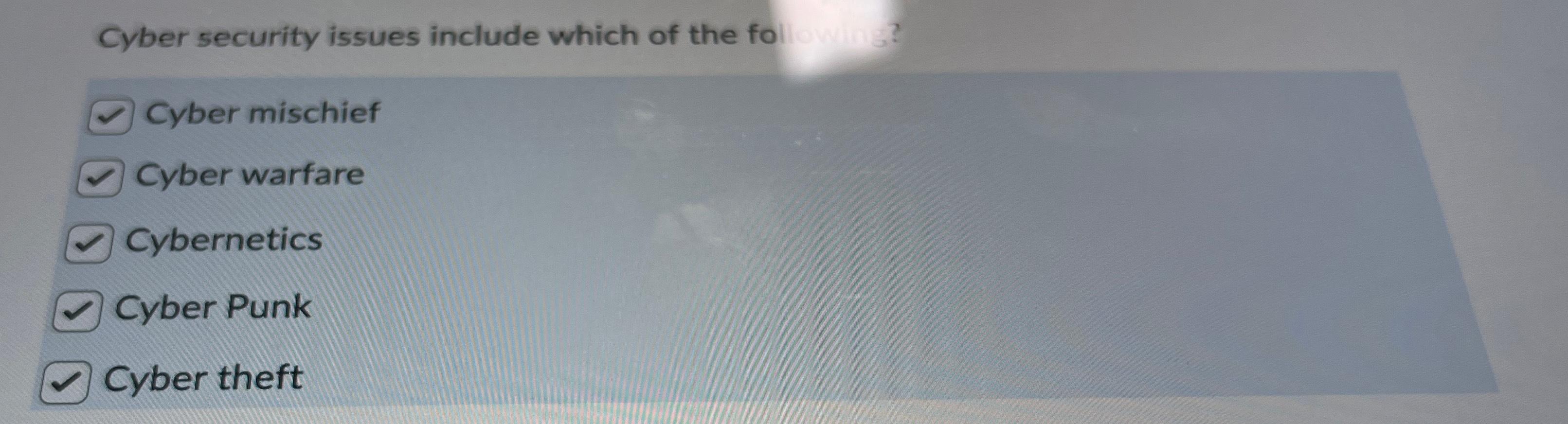 Solved Cyber security issues include which of the folCyber | Chegg.com