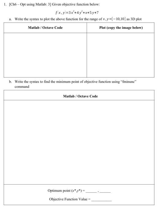 Solved 1. Cho - Opt using Matlab: 3] Given objective | Chegg.com