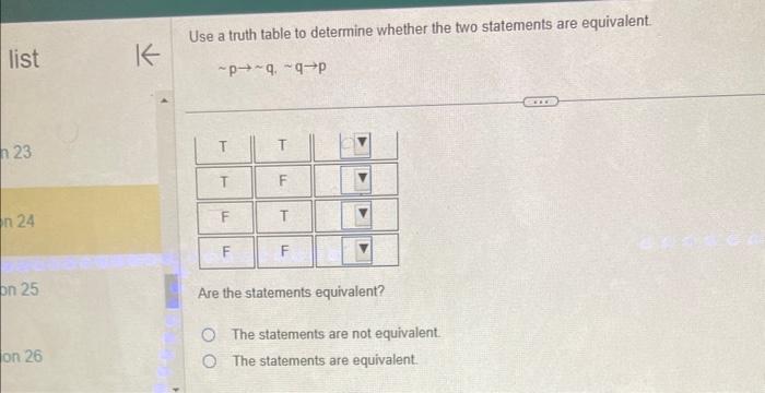 Solved Use a truth table to determine whether the two | Chegg.com