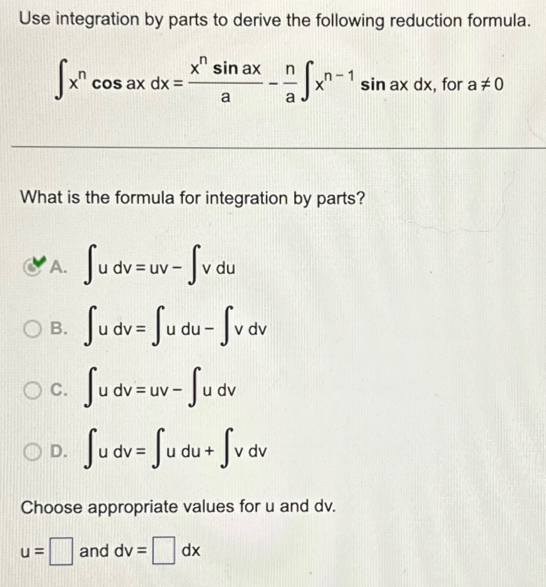 Solved Use integration by parts to derive the following | Chegg.com