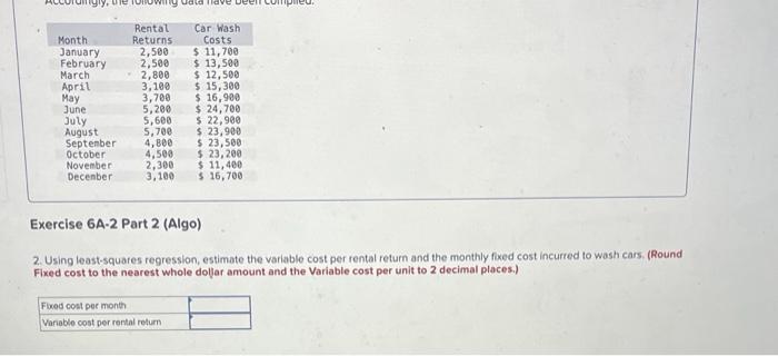 Required information Exercise 6A-2 (Algo) | Chegg.com