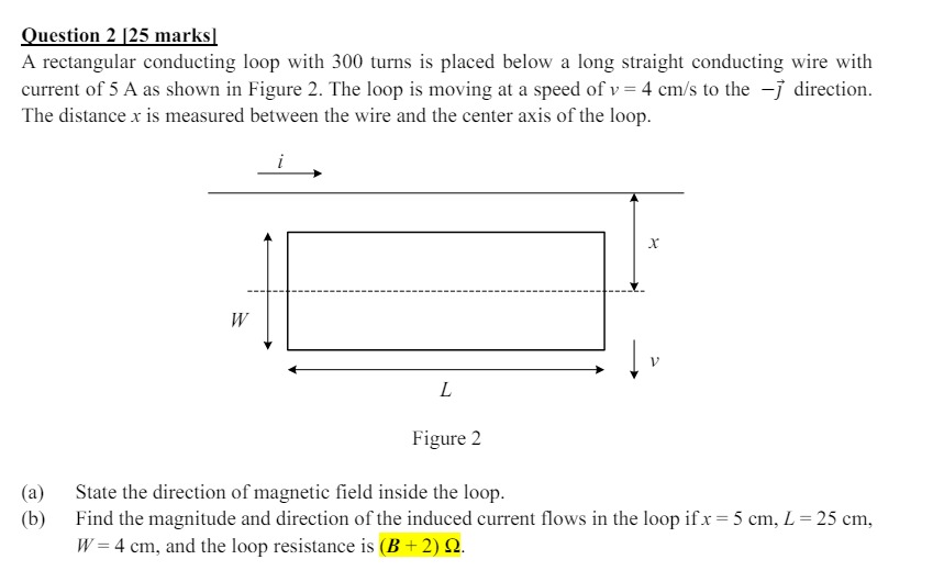 Solved Question 2 [25 ﻿marks]A rectangular conducting loop | Chegg.com