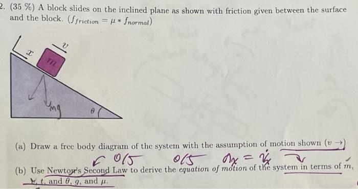 Solved 2. (35 %) A block slides on the inclined plane as | Chegg.com