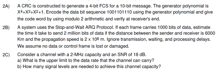 Solved 2A) ﻿A CRC is constructed to generate a 4-bit FCS for | Chegg.com