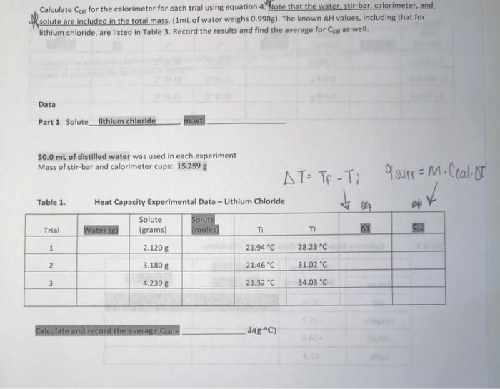 Solved Calculate Ccal for the calorimeter for each trial | Chegg.com