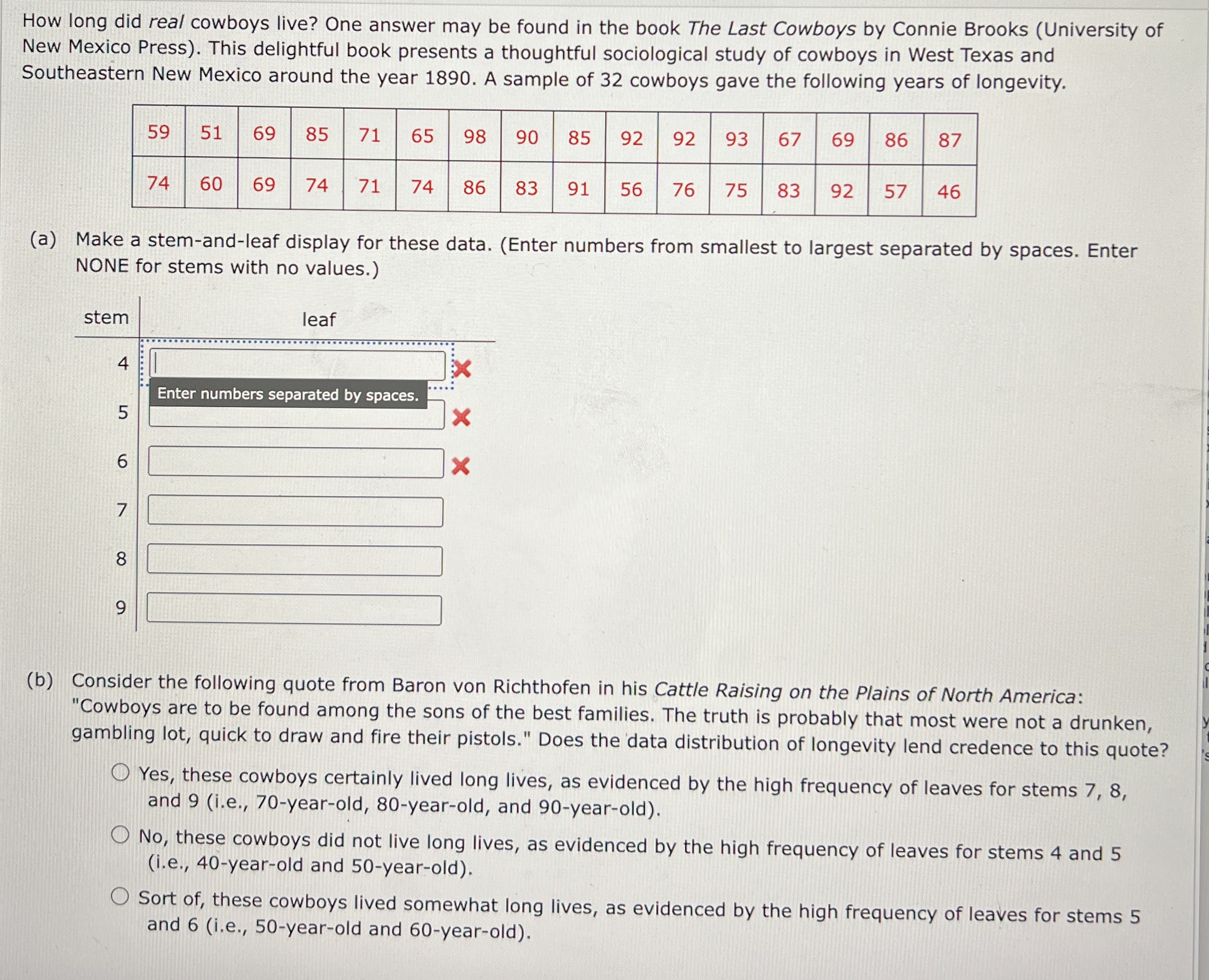 Solved How long did real cowboys live? One answer may be | Chegg.com