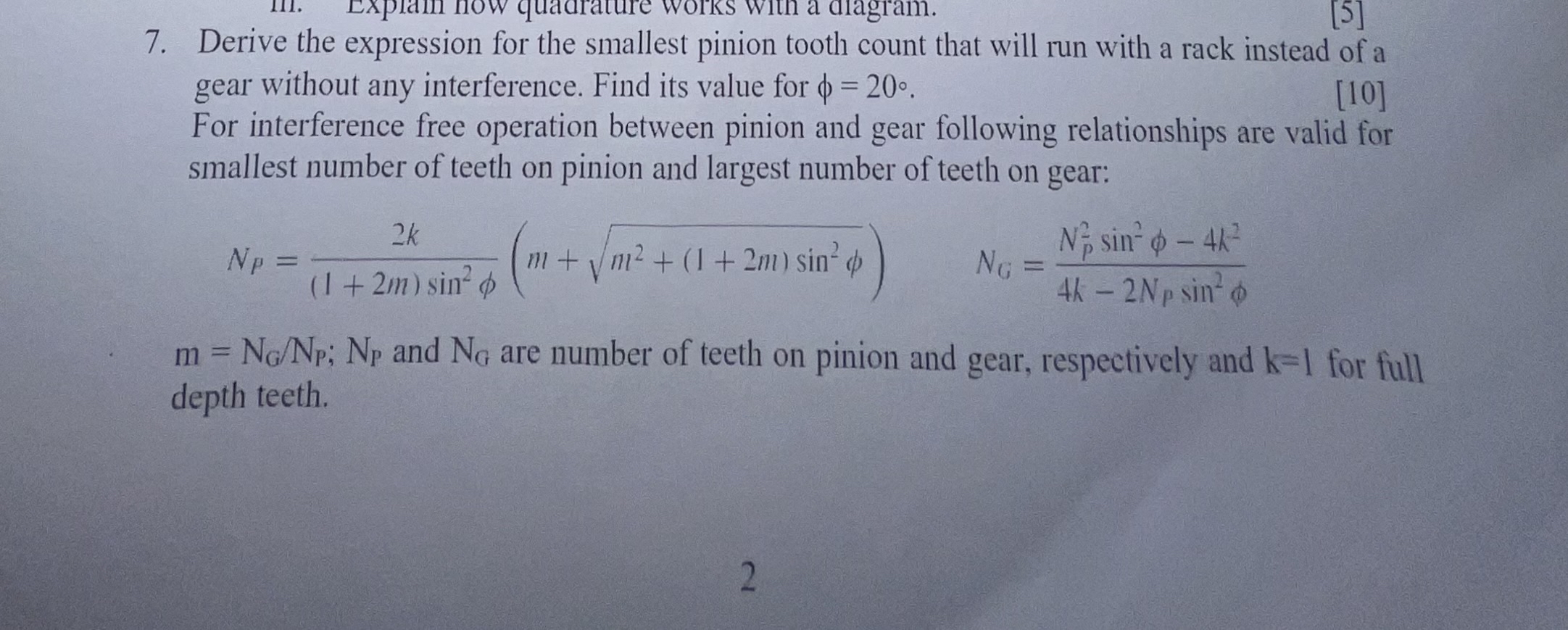 Solved [5]7. ﻿Derive the expression for the smallest pinion | Chegg.com