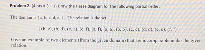 Solved Problem 2. (4 pts = 3 + 1) Draw the Hasse diagram for | Chegg.com