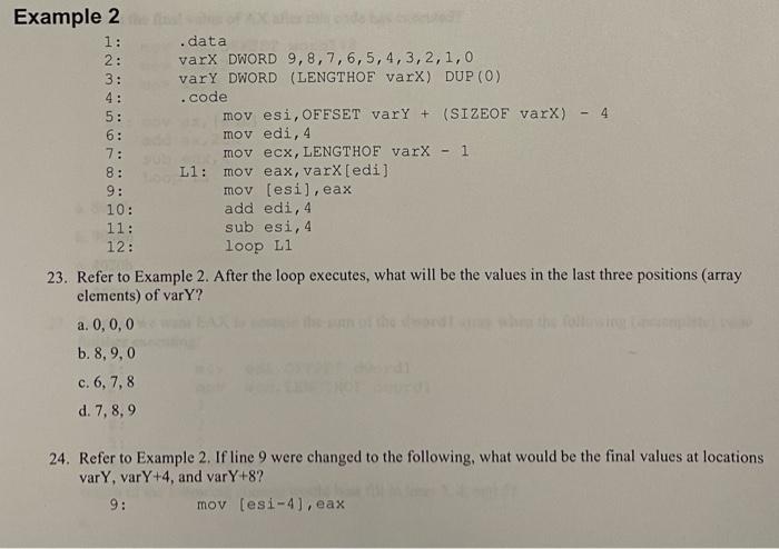 Solved 4 Example 2 1: .data 2: varX DWORD | Chegg.com