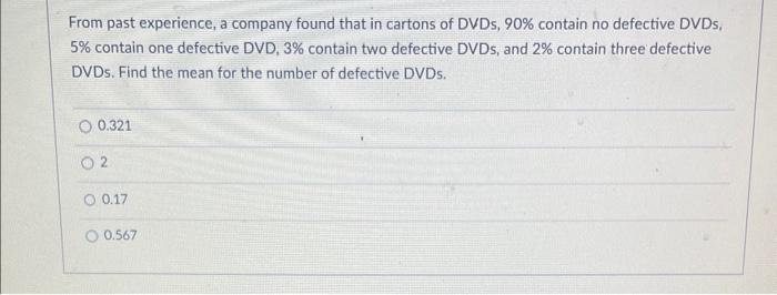 Solved From past experience, a company found that in cartons | Chegg.com