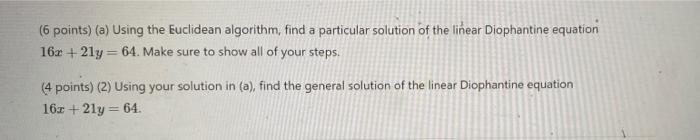 Solved (6 points) (a) Using the Euclidean algorithm, find a | Chegg.com
