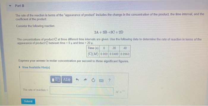 Solved Part A The rate of the reaction in terms of the | Chegg.com