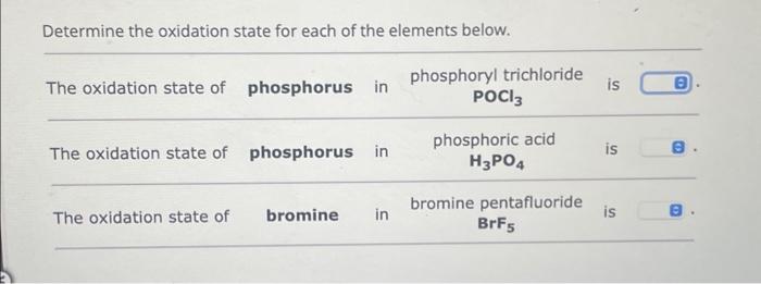 Solved Determine the oxidation state for each of the | Chegg.com