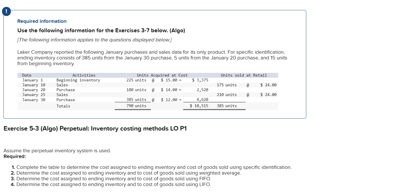 Solved Use the following information for the Exercises 3-7 | Chegg.com