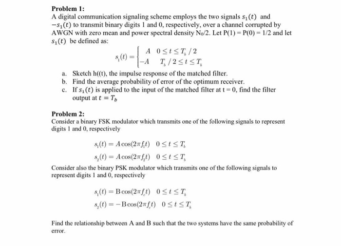 Solved Problem 1: A digital communication signaling scheme | Chegg.com