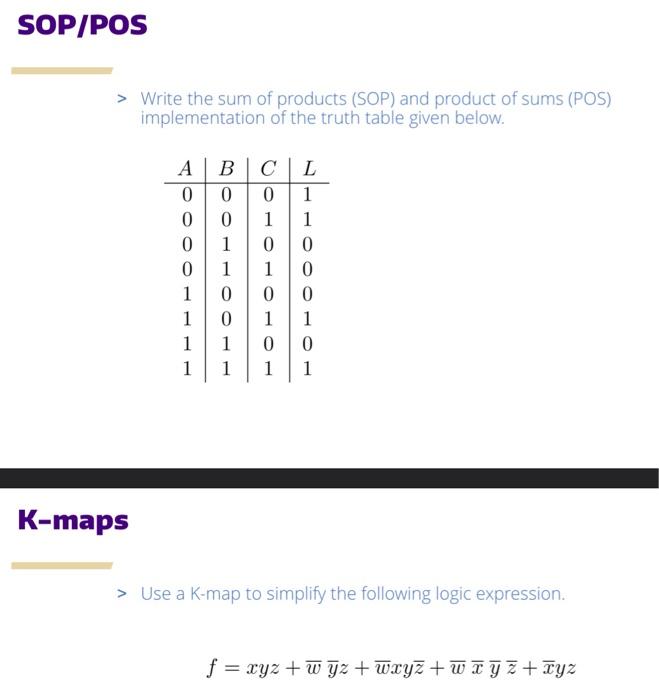 Solved Write The Sum Of Products Sop And Product Of Sums