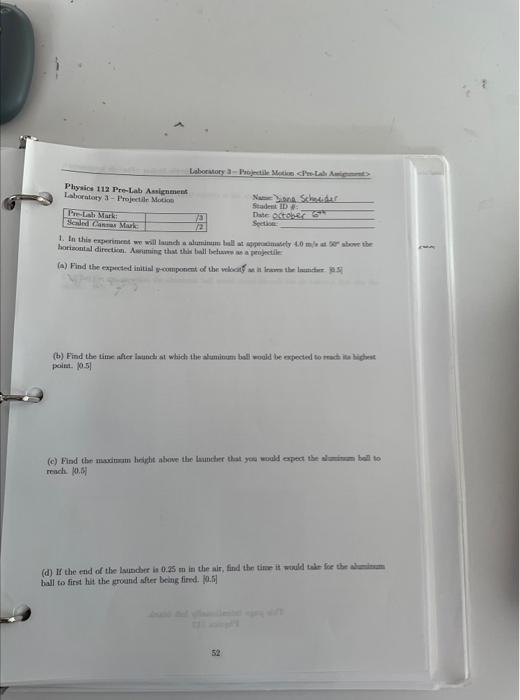 Physics 112 Pre-Lab Assignenent Lalioratory a - | Chegg.com