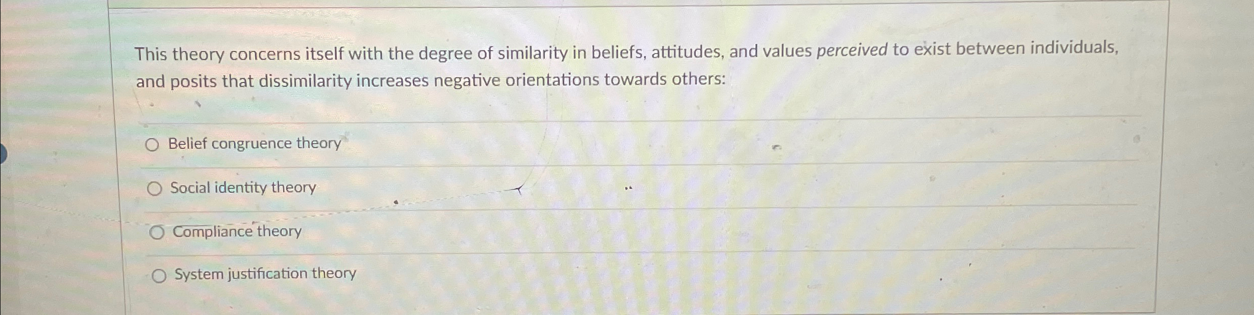 Solved This theory concerns itself with the degree of | Chegg.com