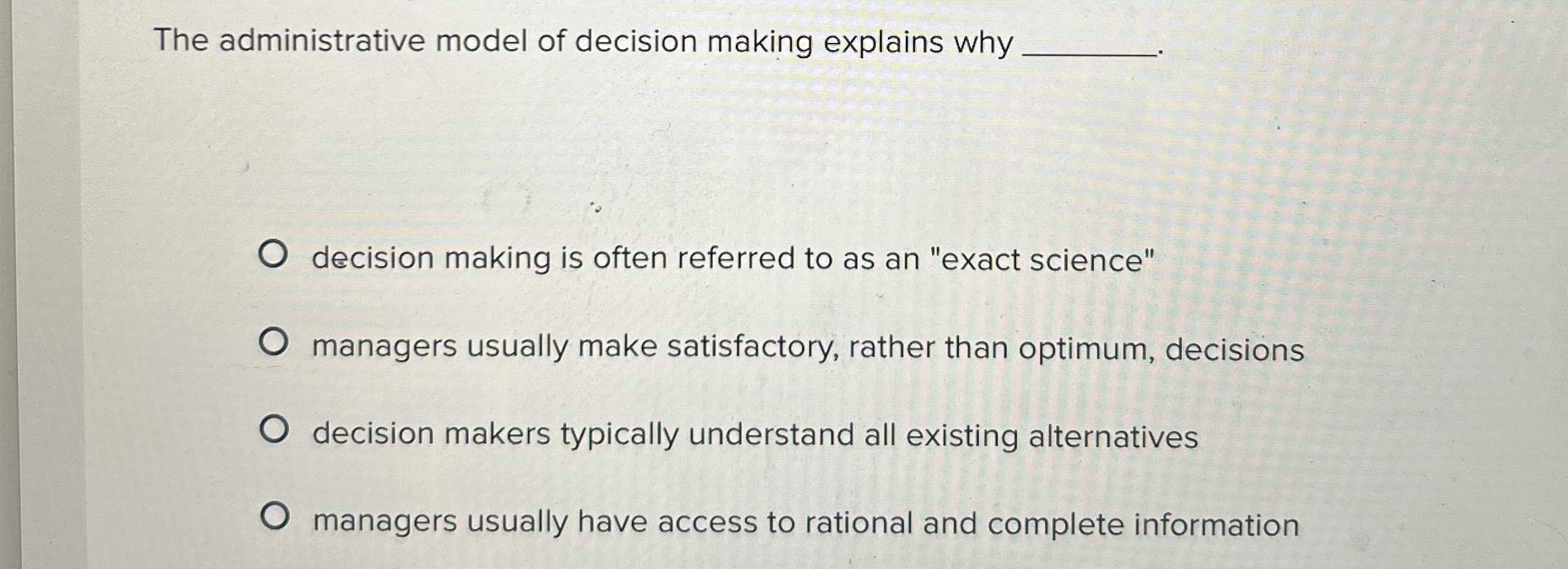 Solved The administrative model of decision making explains | Chegg.com