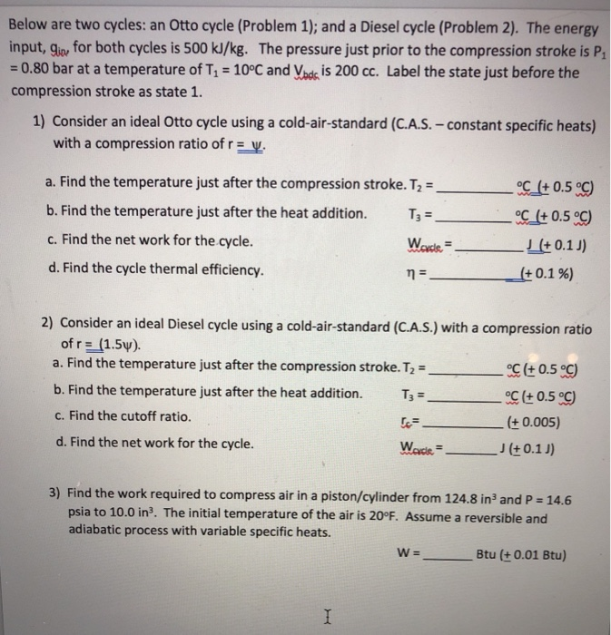 Solved Below Are Two Cycles An Otto Cycle Problem 1 And