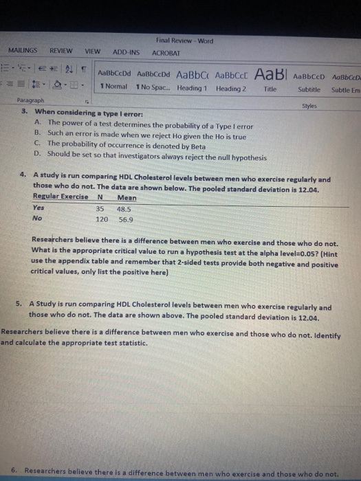 Solved Mailings Review View Add Ins Final Review Word