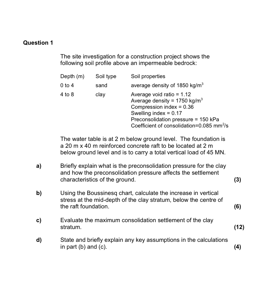 Solved Question 1The site investigation for a construction | Chegg.com