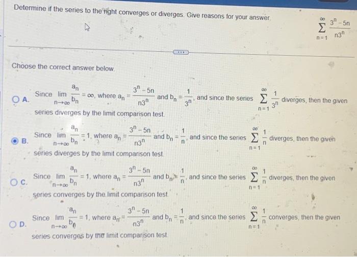 Solved Determine if the series to the right converges or | Chegg.com