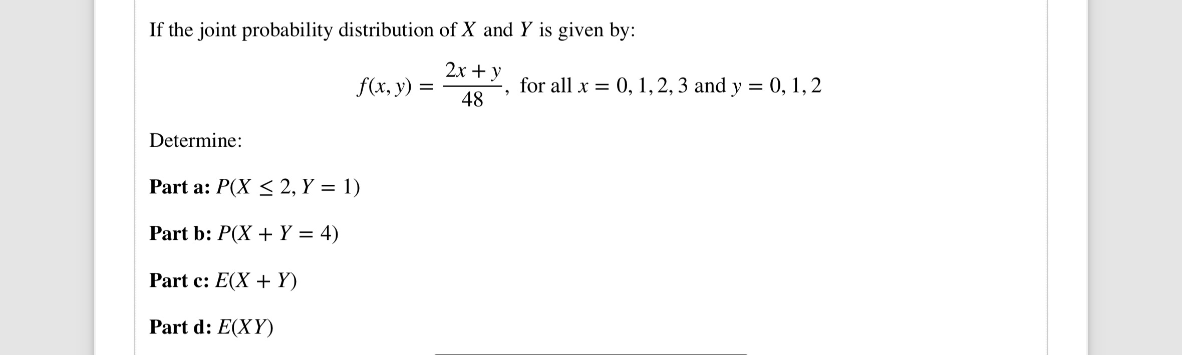 Solved If the joint probability distribution of x ﻿and Y ﻿is | Chegg.com