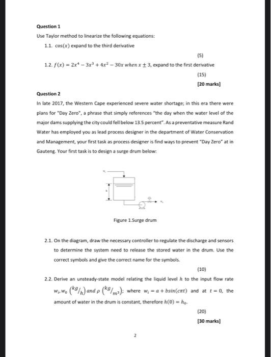 Solved Question 1 Use Taylor method to linearize the | Chegg.com