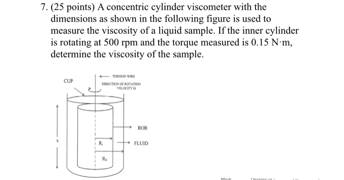 Solved 7.(25 points) A concentric cylinder viscometer with | Chegg.com
