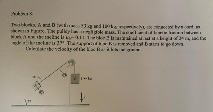 Solved Problem 8: Two blocks, A and B (with mass 50 kg and | Chegg.com