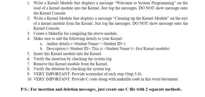 Solved 1. Write a Kernel Module that displays a message | Chegg.com