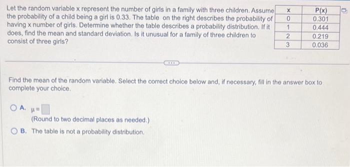 Solved Let the random variable x represent the number of | Chegg.com