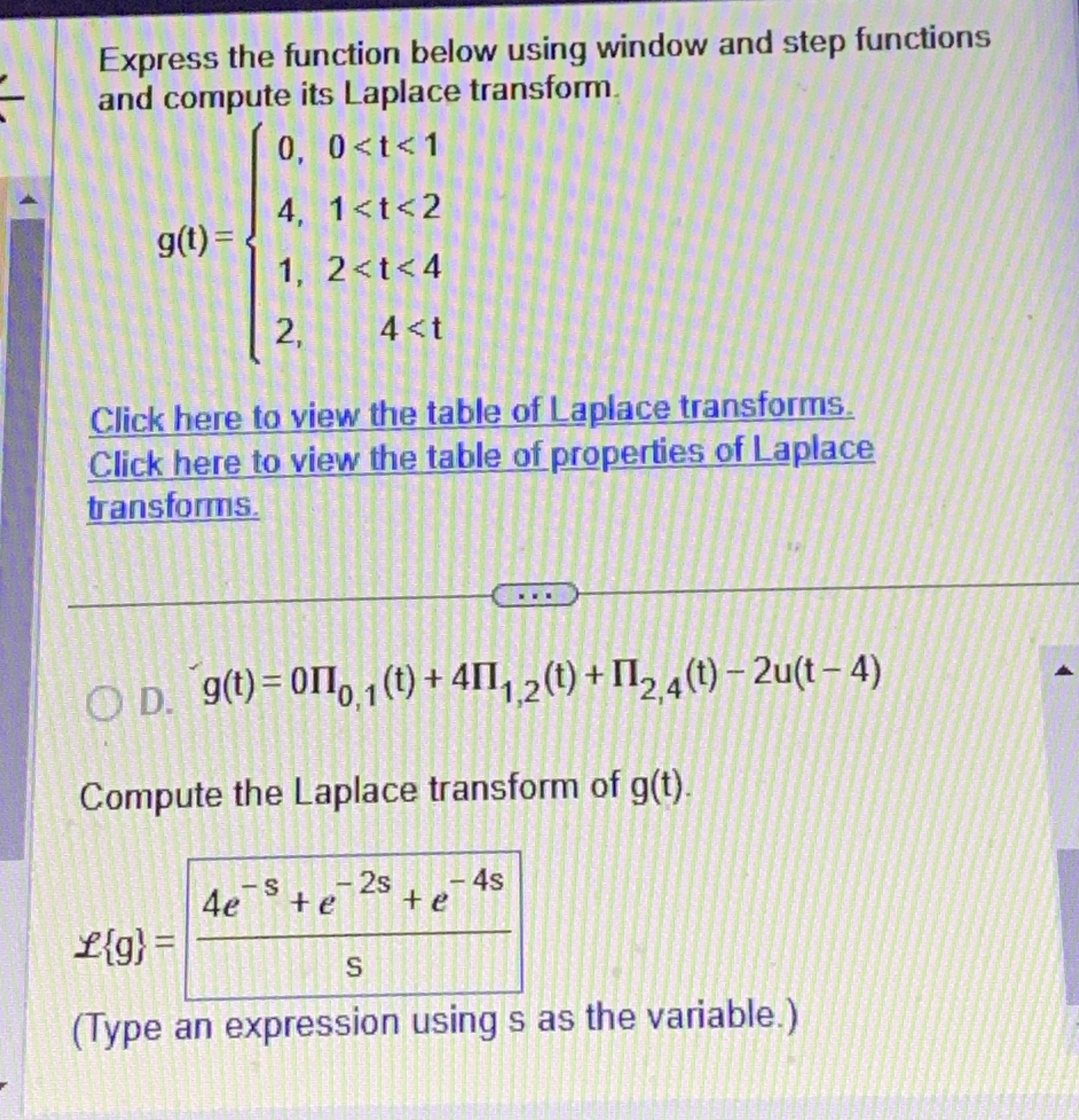 Solved Express the function below using window and step | Chegg.com