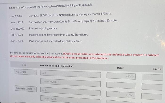 Solved C.S. Blossom Company had the following transactions | Chegg.com