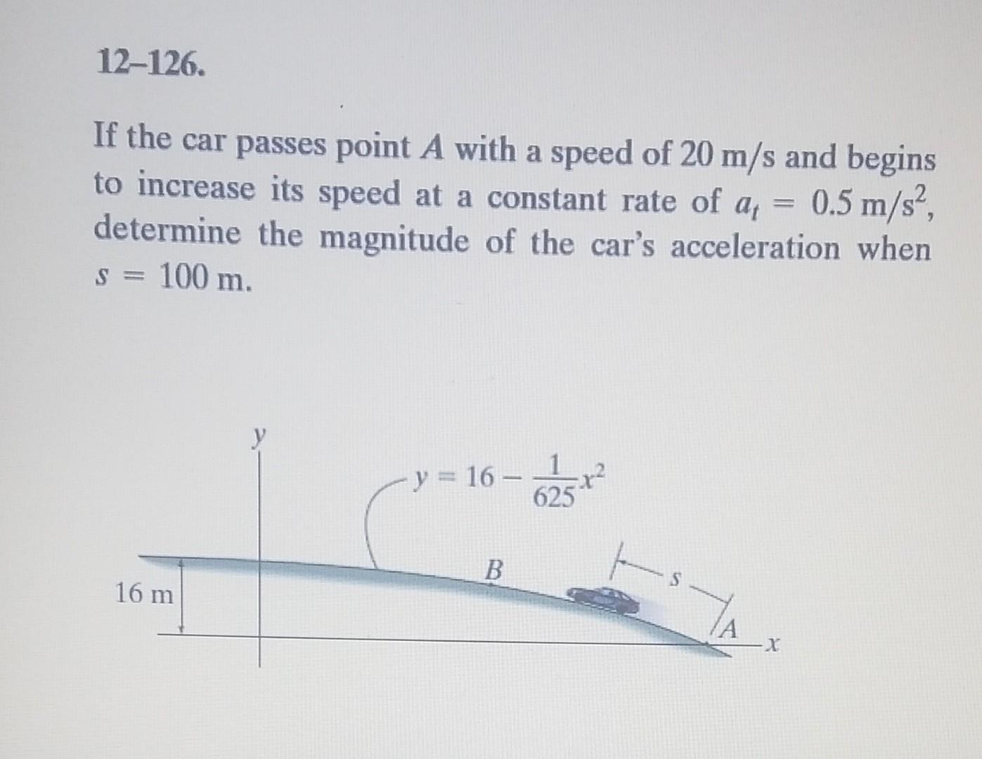 Solved If the car passes point A with a speed of 20 m/s and | Chegg.com