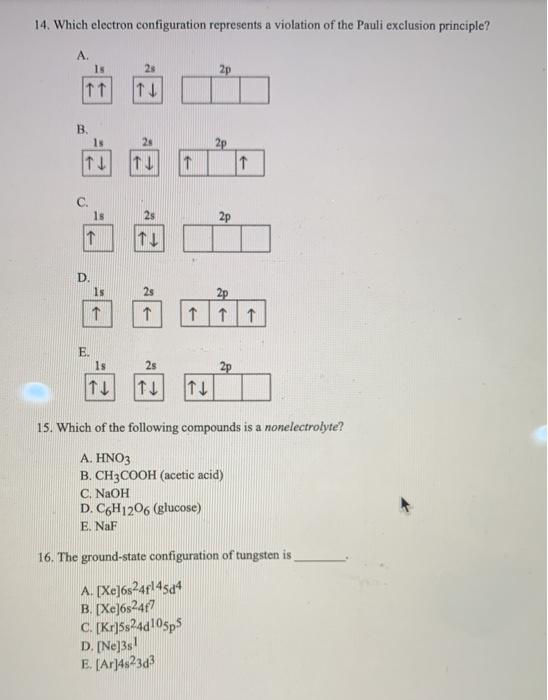 Solved 14. Which electron configuration represents a | Chegg.com