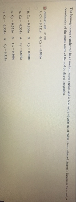 Solved The homogeneous slender rod has a uniform cross | Chegg.com