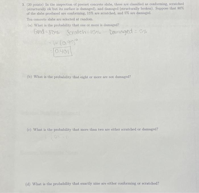 Solved 3. (20 points) In the inspection of precast concrete | Chegg.com
