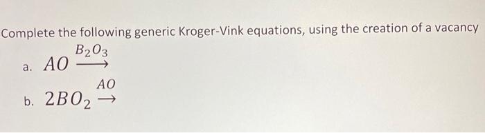 Solved Complete the following generic Kroger-Vink equations, | Chegg.com