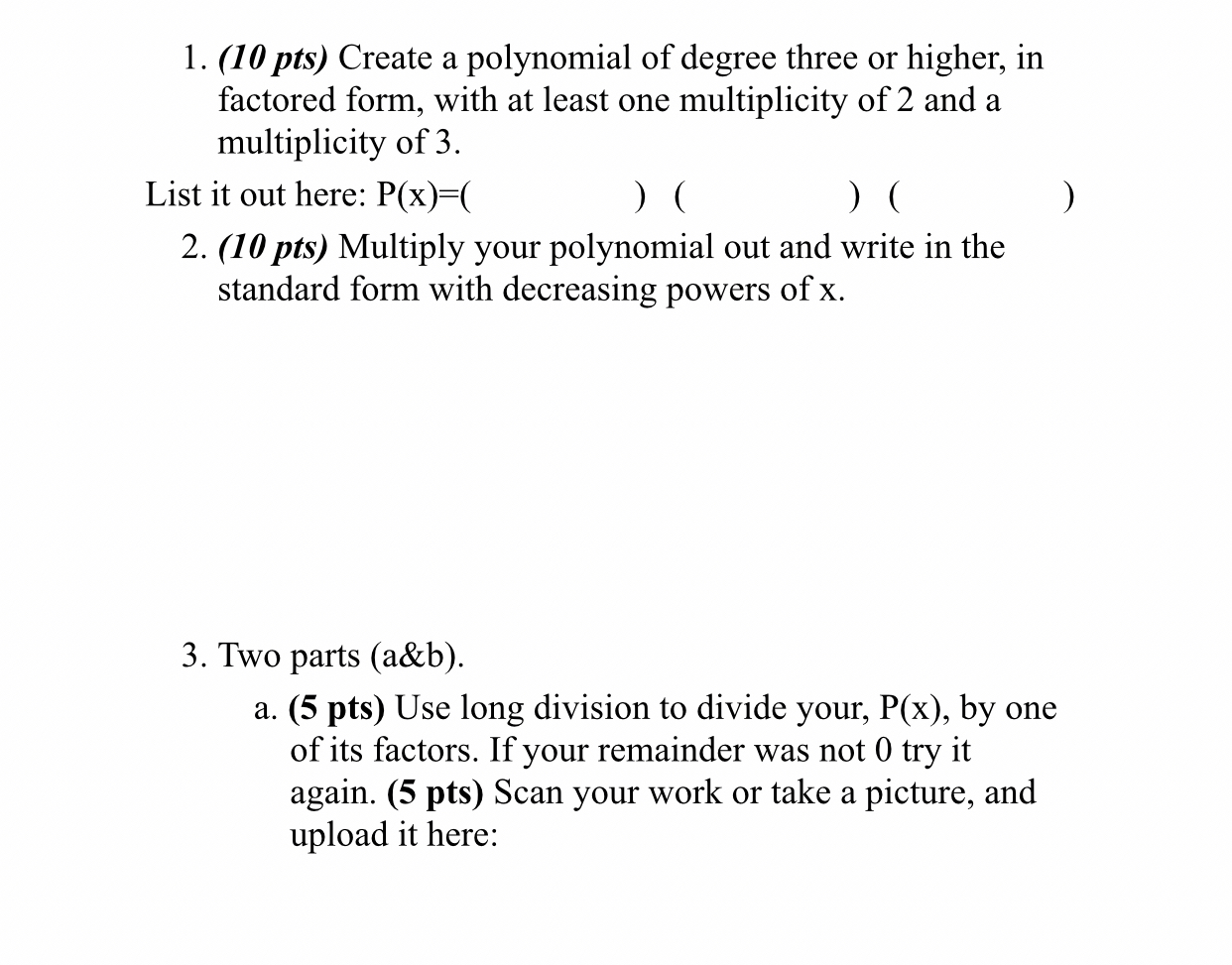 Solved (10 ﻿pts) ﻿Create a polynomial of degree three or | Chegg.com