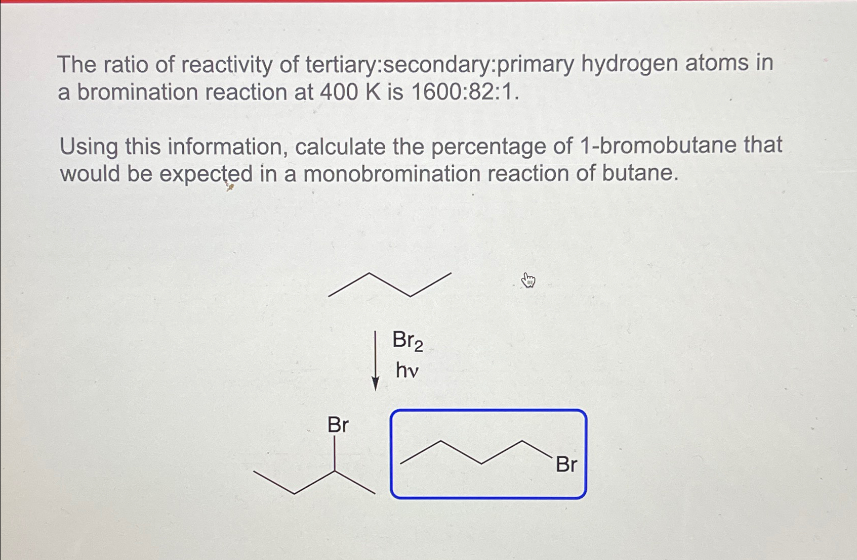 Solved The Ratio Of Reactivity Of Tertiary Secondary Primary