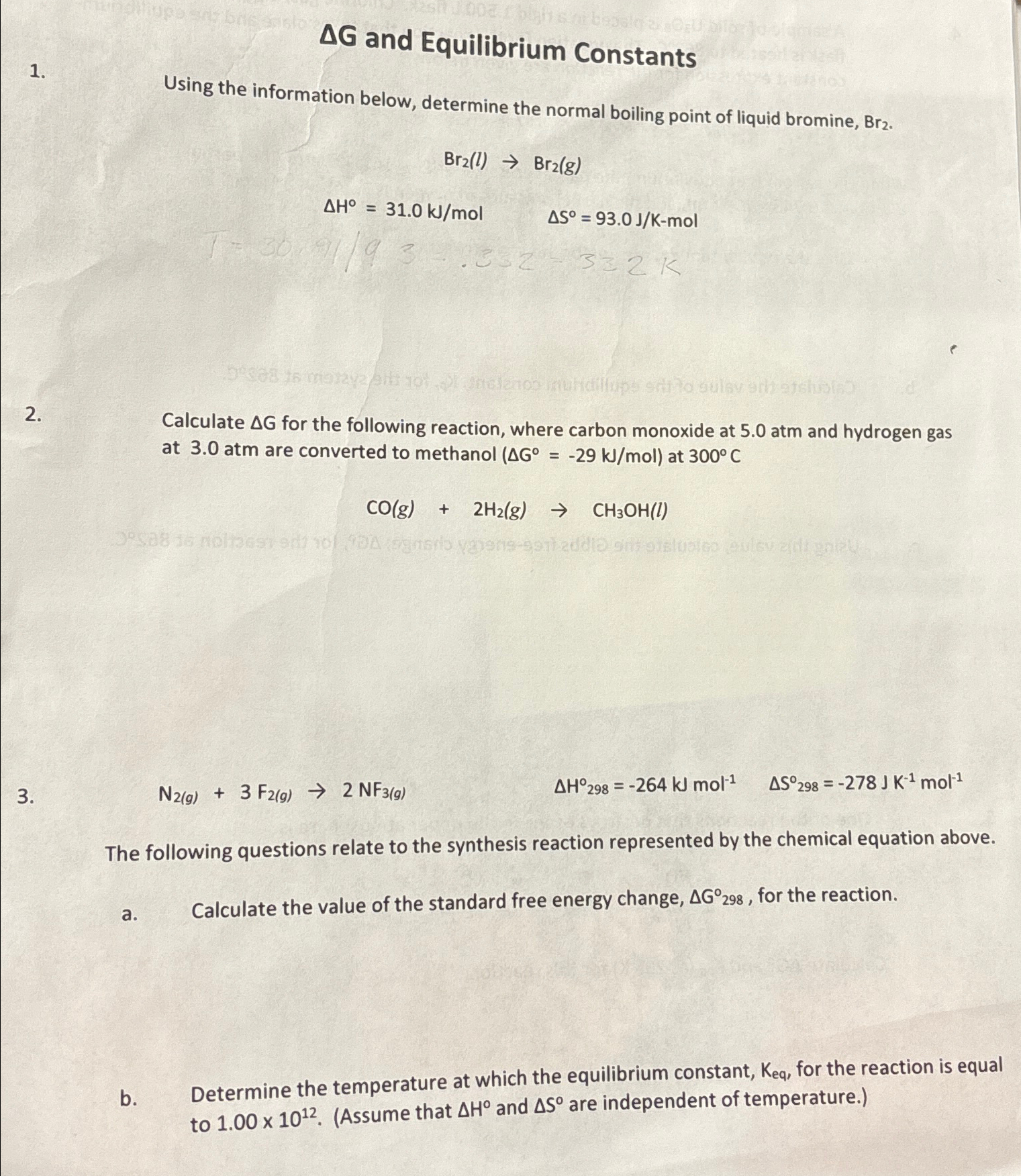 Solved ΔG ﻿and Equilibrium ConstantsUsing the information | Chegg.com